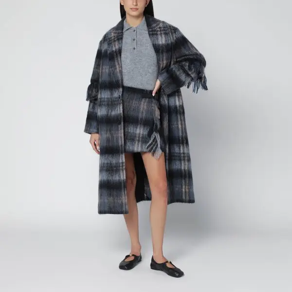 Loewe Mohair And Wool Blend Checked Coat - Blue