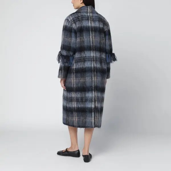 Loewe Mohair And Wool Blend Checked Coat - Blue