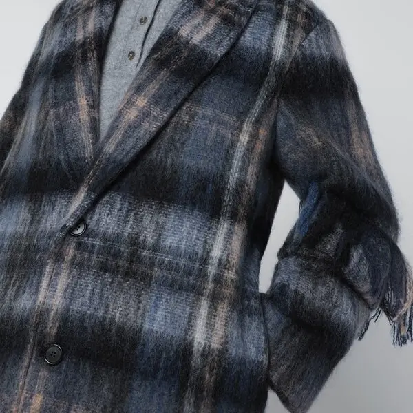 Loewe Mohair And Wool Blend Checked Coat - Blue