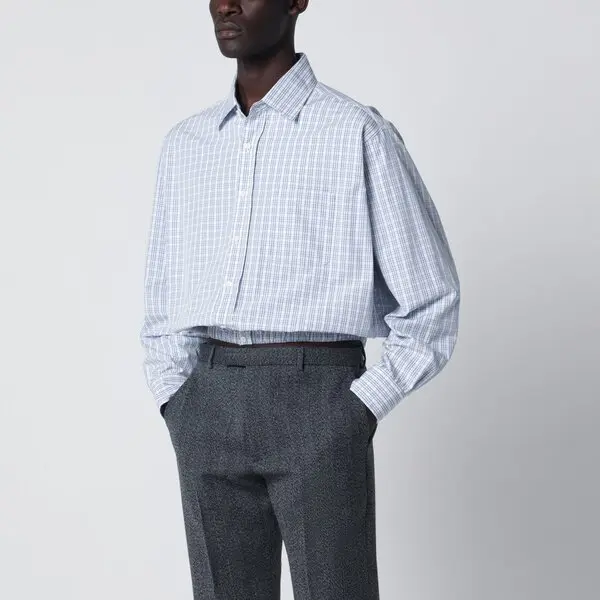 Prada Cropped Check-pattern Shirt In /light Blue