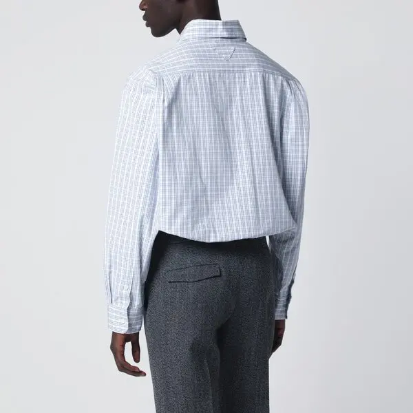 Prada Cropped Check-pattern Shirt In /light Blue