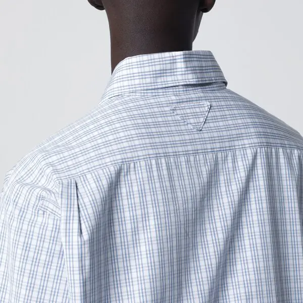 Prada Cropped Check-pattern Shirt In /light Blue