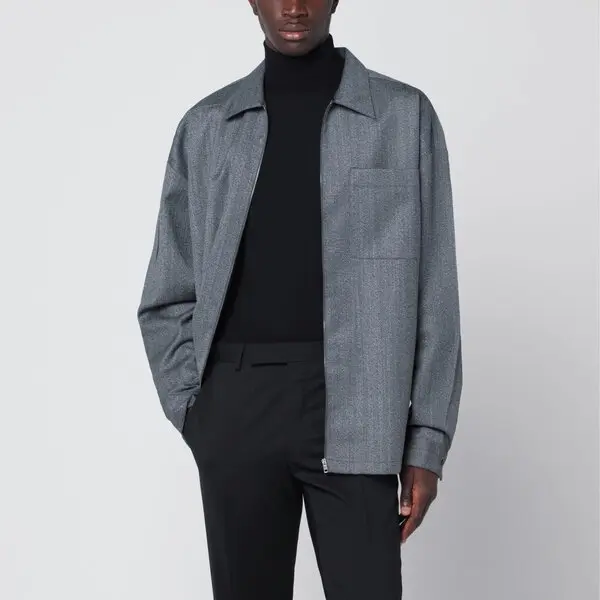 Prada Gray Wool Overshirt With Zip