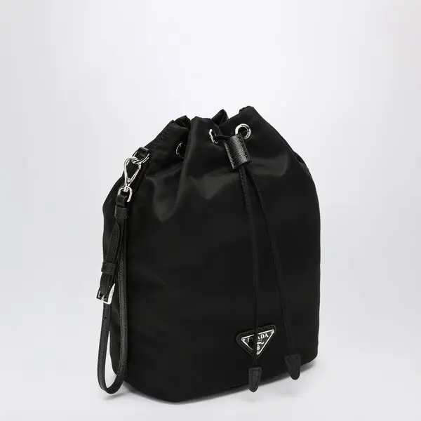 Prada Re-nylon Pouch With Drawstring Closure And Wrist Strap - Black