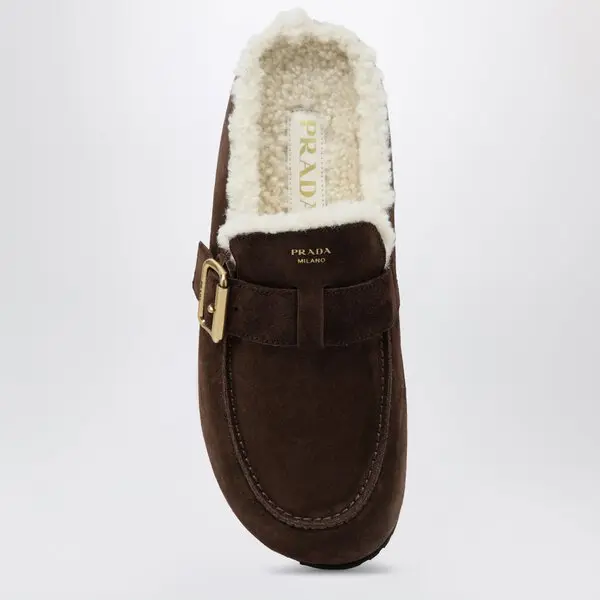 Prada Suede Shearling Lined Clogs