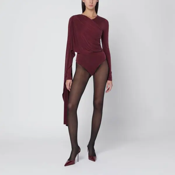 Andamane Bodysuit With Draped Cape Effect - Burgundy