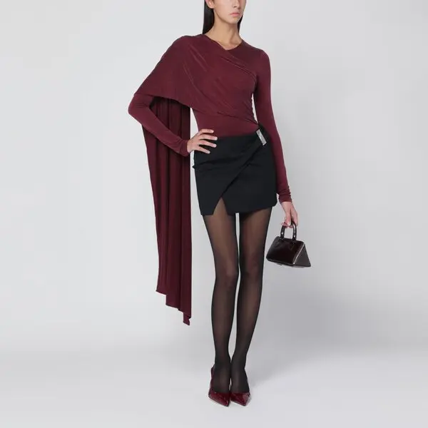 Andamane Bodysuit With Draped Cape Effect - Burgundy