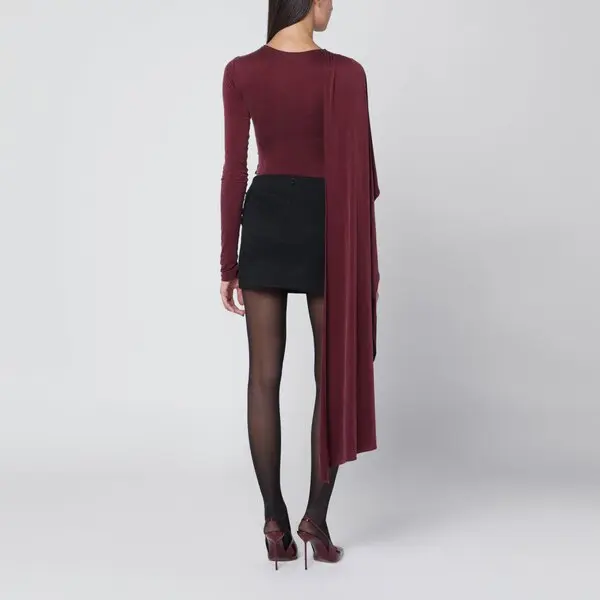 Andamane Bodysuit With Draped Cape Effect - Burgundy