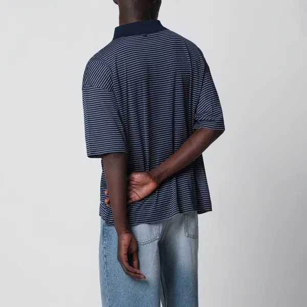 AMI Paris Blue/white Striped De Coeur Polo By