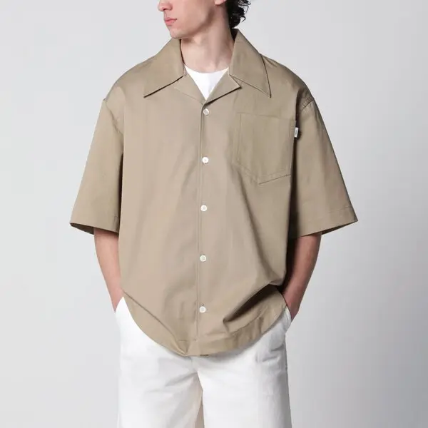 AMI Paris Taupe Cotton Bowling Shirt