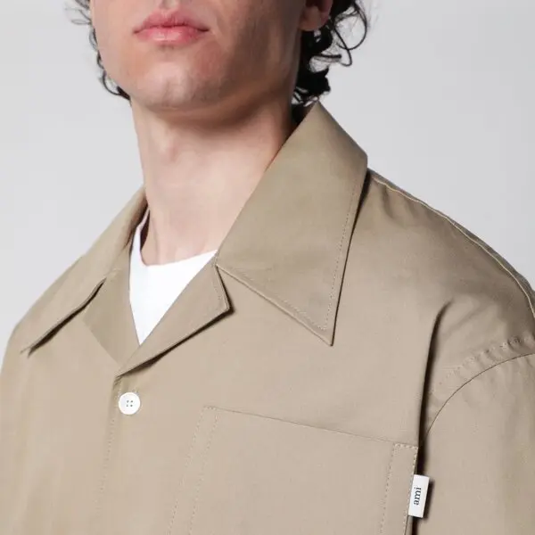 AMI Paris Taupe Cotton Bowling Shirt