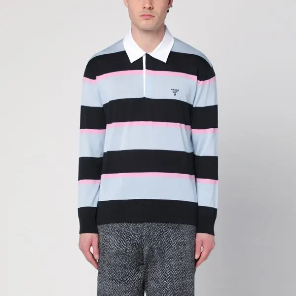 Prada Striped Polo In Silk And Cotton