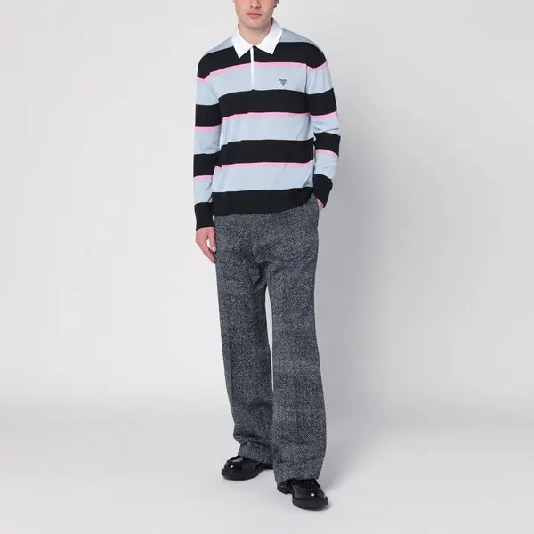 Prada Striped Polo In Silk And Cotton