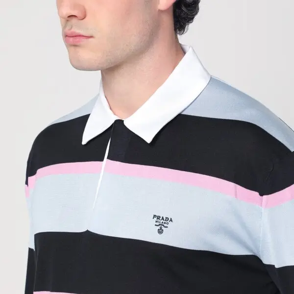 Prada Striped Polo In Silk And Cotton