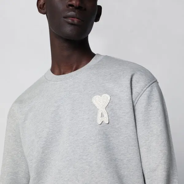 AMI Paris Crewneck Sweatshirt With De Coeur Embroidery - Grey