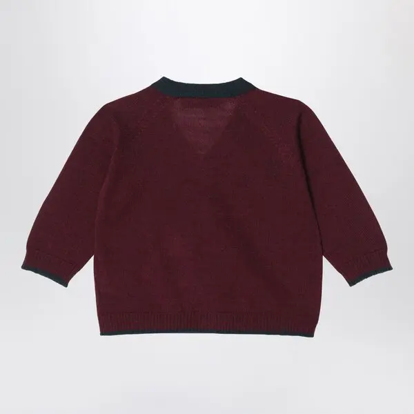 Bonpoint Burgundy Wool Cardigan With Contrasting Edges