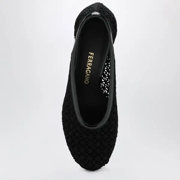 FERRAGAMO Macramé Stiletto Pumps With Patent Trims - Black