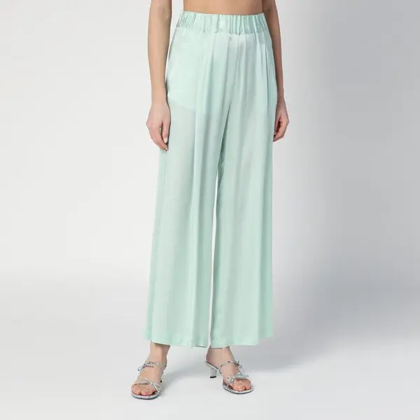 SEMICOUTURE Aqua Silk Blend Wide Leg Trousers - Green