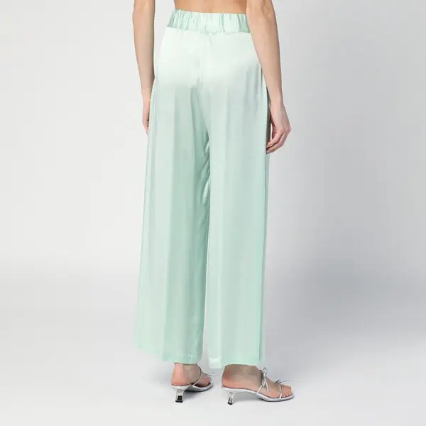 SEMICOUTURE Aqua Silk Blend Wide Leg Trousers - Green