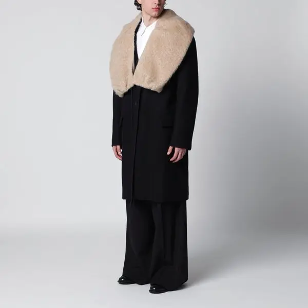 Dries Van Noten Single-breasted Coat With Removable Mohair Collar