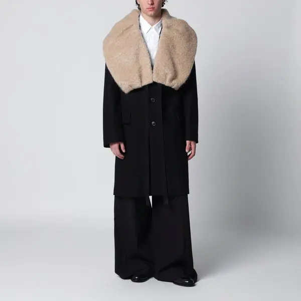 Dries Van Noten Single-breasted Coat With Removable Mohair Collar