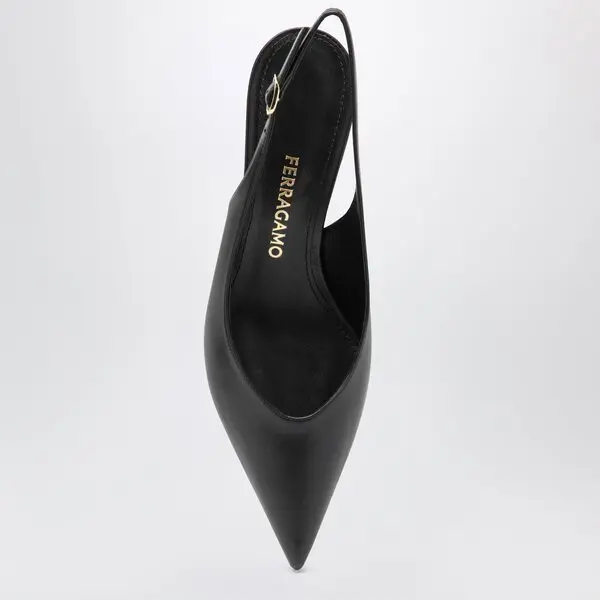 FERRAGAMO Kidskin Leather Slingback With Sculptural Heel - Black