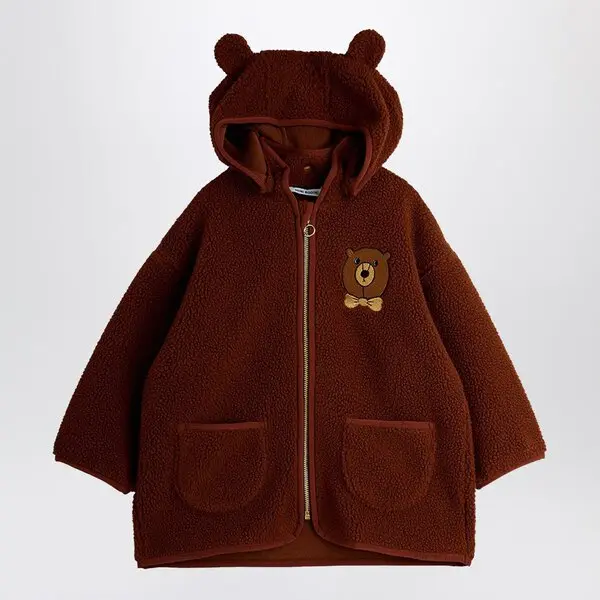 MINI RODINI Bear Patch Pile Hooded Jacket