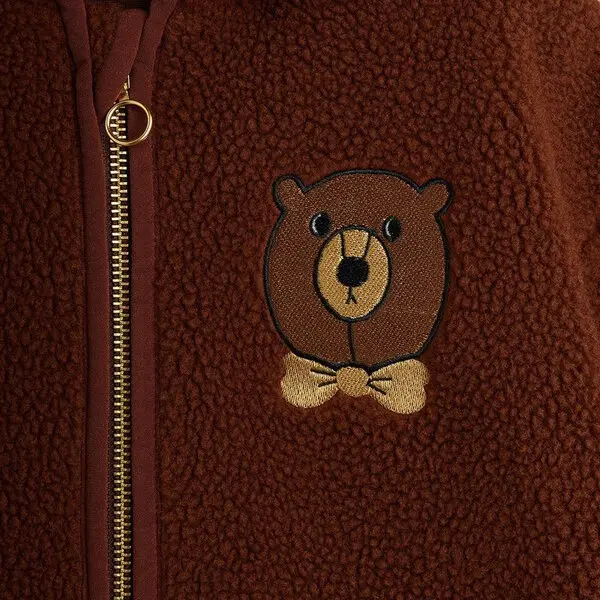 MINI RODINI Bear Patch Pile Hooded Jacket