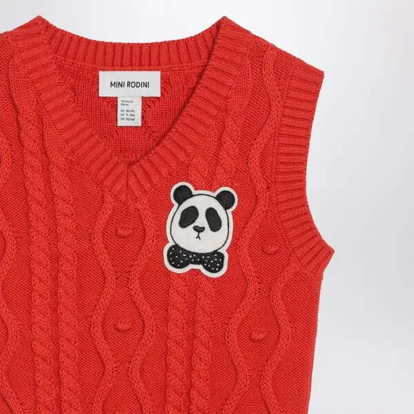 MINI RODINI Red Panda Cable Knit Slipover Vest