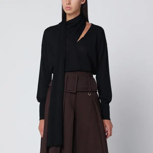 ROBERTO COLLINA Wool V-neck Sweater With Detachable Scarf