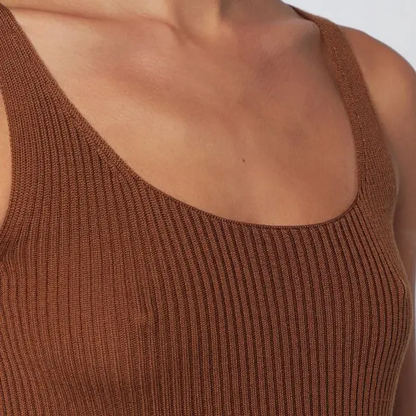 ROBERTO COLLINA Ribbed Wool Tank Top - Brown