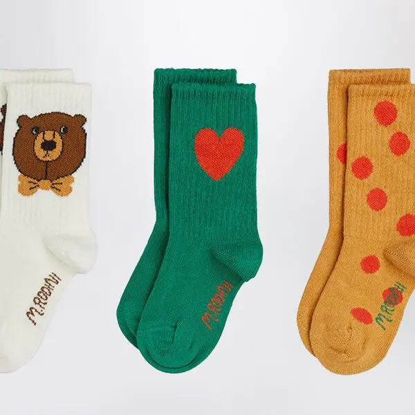 MINI RODINI Three Pack Socks With Bear, Heart, And Polka Dot Patterns