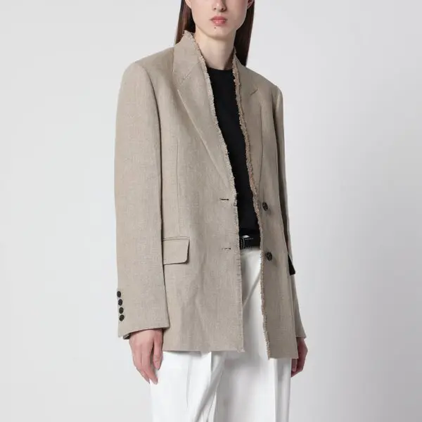 TOTEME Frayed Lapel Natural Linen Blazer - Beige