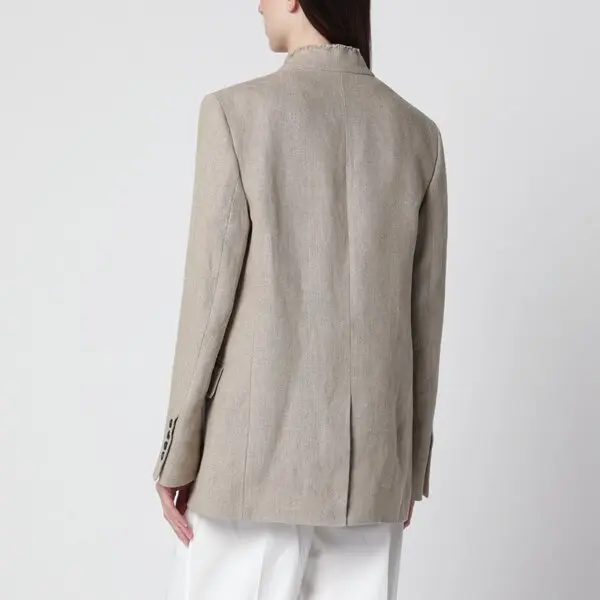 TOTEME Frayed Lapel Natural Linen Blazer - Beige