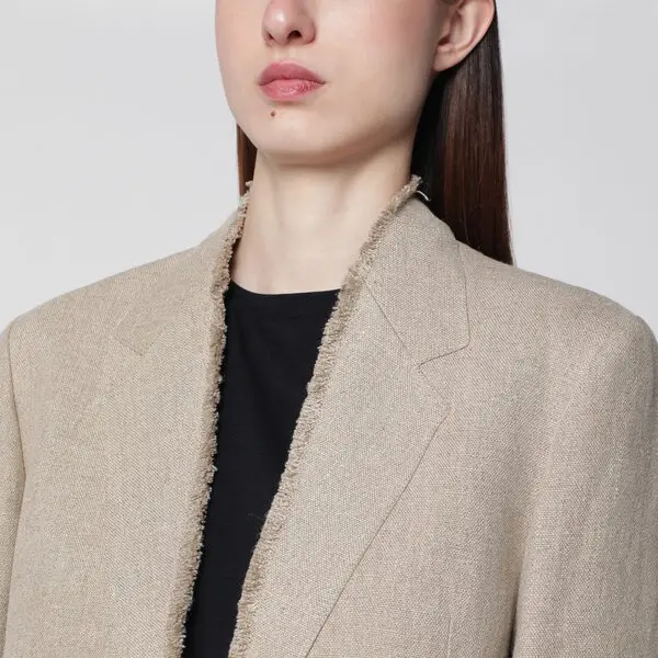 TOTEME Frayed Lapel Natural Linen Blazer - Beige