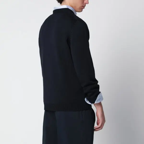 ROBERTO COLLINA Navy Merino Wool Crew-neck Sweater
