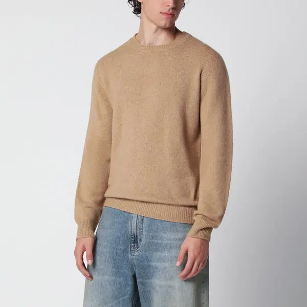 ROBERTO COLLINA Camel Wool-blend Crew Neck Sweater - Beige