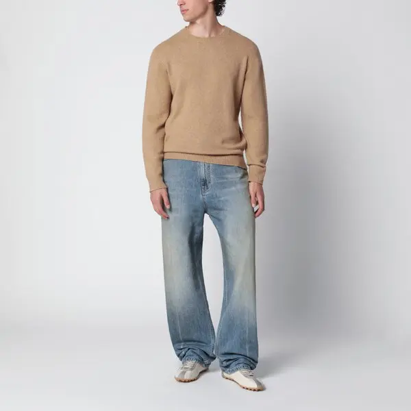 ROBERTO COLLINA Camel Wool-blend Crew Neck Sweater - Beige