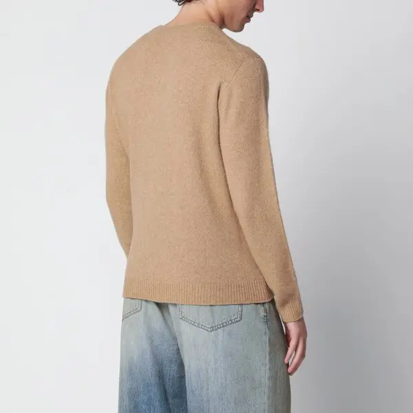 ROBERTO COLLINA Camel Wool-blend Crew Neck Sweater - Beige