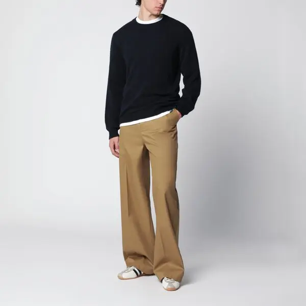 ROBERTO COLLINA Navy Merino Wool Blend Crew Neck Sweater - Blue