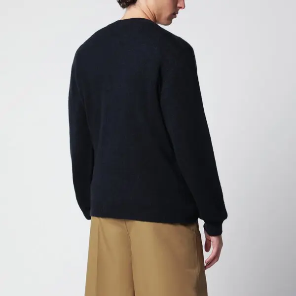 ROBERTO COLLINA Navy Merino Wool Blend Crew Neck Sweater - Blue