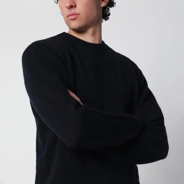 ROBERTO COLLINA Navy Merino Wool Blend Crew Neck Sweater - Blue