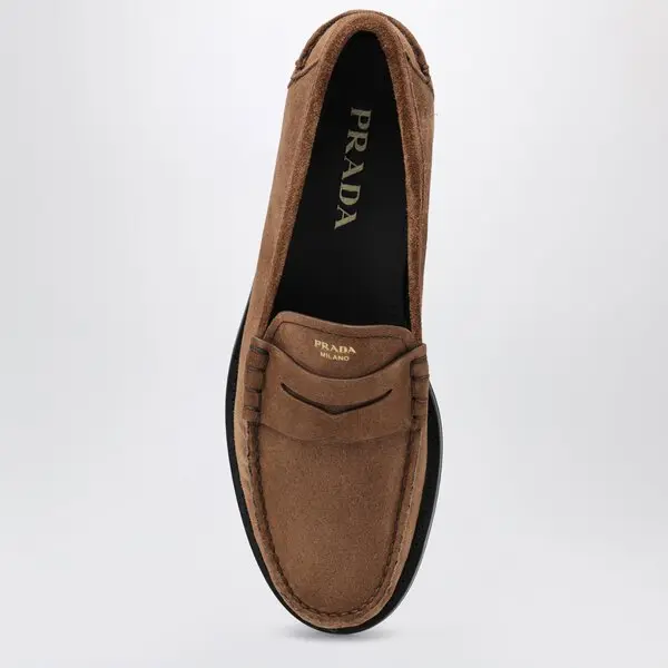 Prada Cacao Aged-effect Suede Loafers