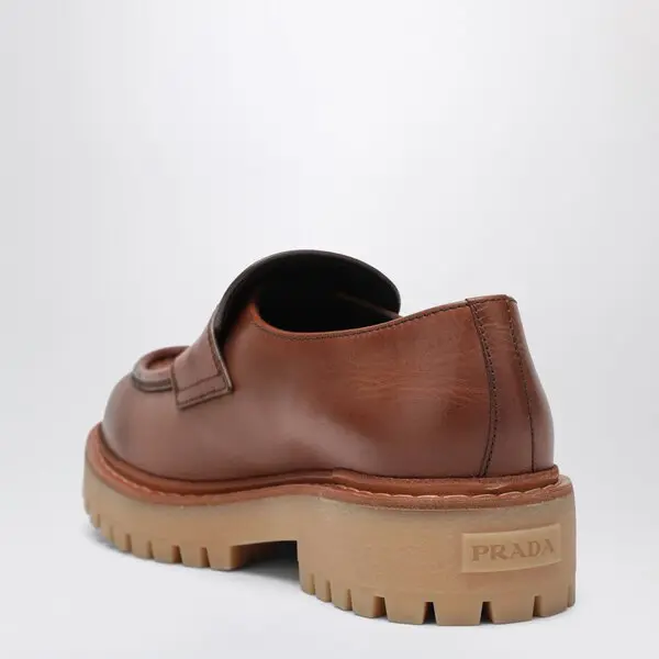 Prada Ebony Leather Loafers With Enamelled Triangle Logo