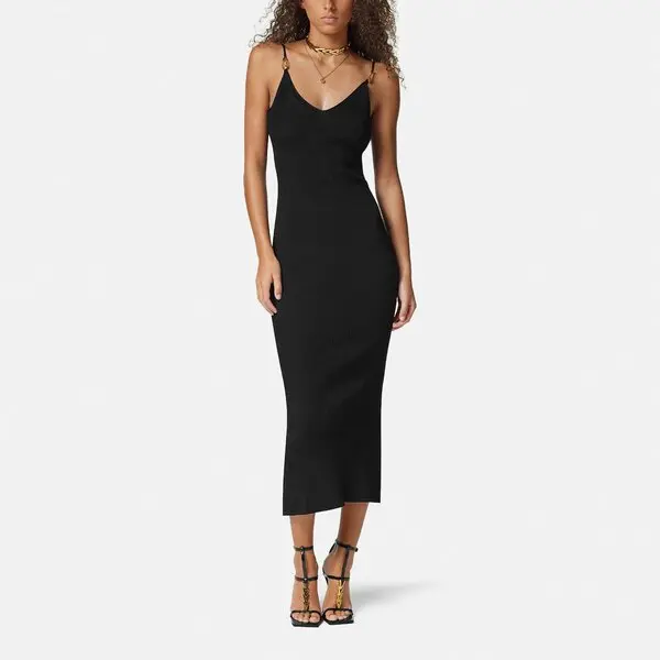 Versace Knitted Midi Dress With Safety Pin Hardware