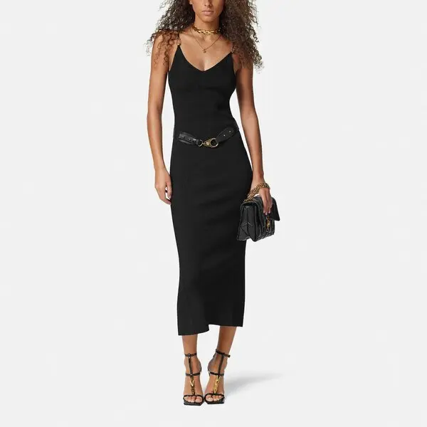 Versace Knitted Midi Dress With Safety Pin Hardware
