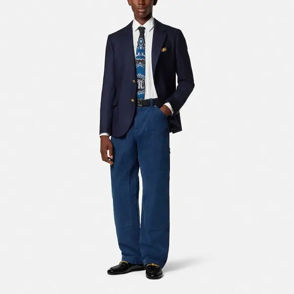 Versace Petrol Cotton Carpenter Trousers