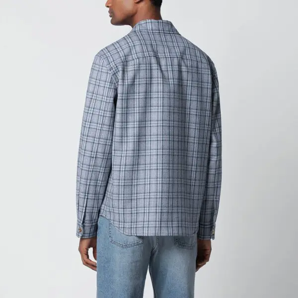 Versace Light Blue Zip-up Checked Shirt