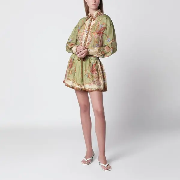 Zimmermann Khaki Floral Silk Relaxed Shorts - Multicolor