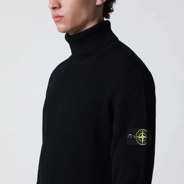 Stone Island Ribbed Turtleneck Sweater - Blue